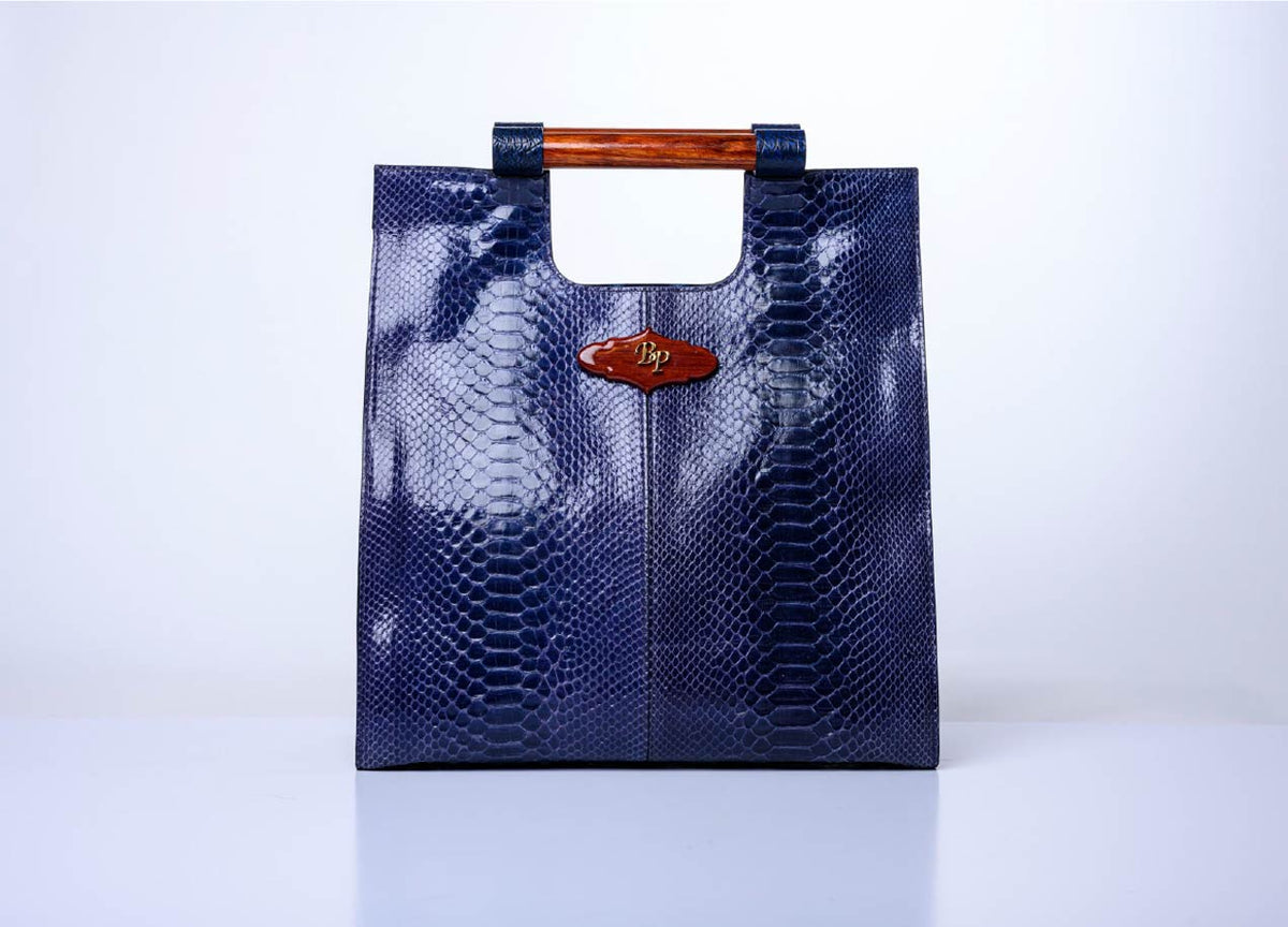 Comptesse De Sejour Tote Bag, Dark Blue Python – Baron Paris