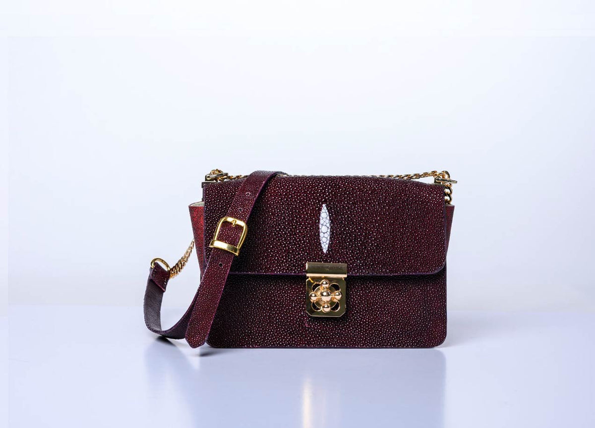 Marie Antoinette Chain Bag, Eggplant and Ruby Red Stingray – Baron Paris